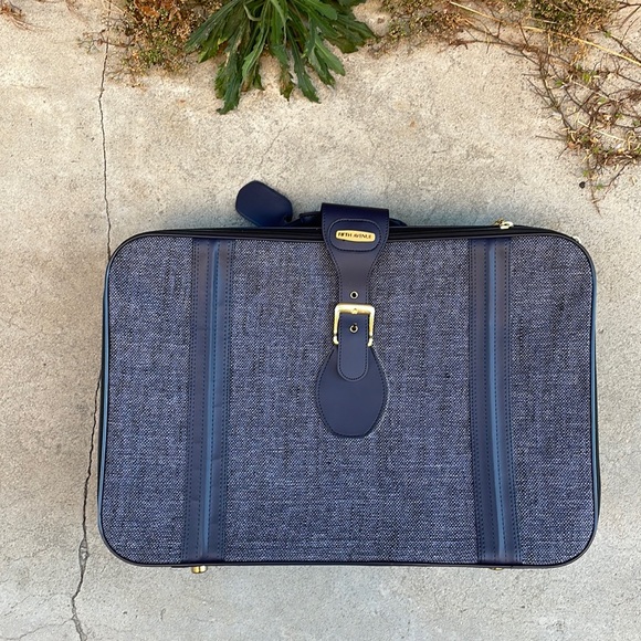 Fifth Avenue | Bags | Vintage Blue Tweed Rectangular Suitcase With ...